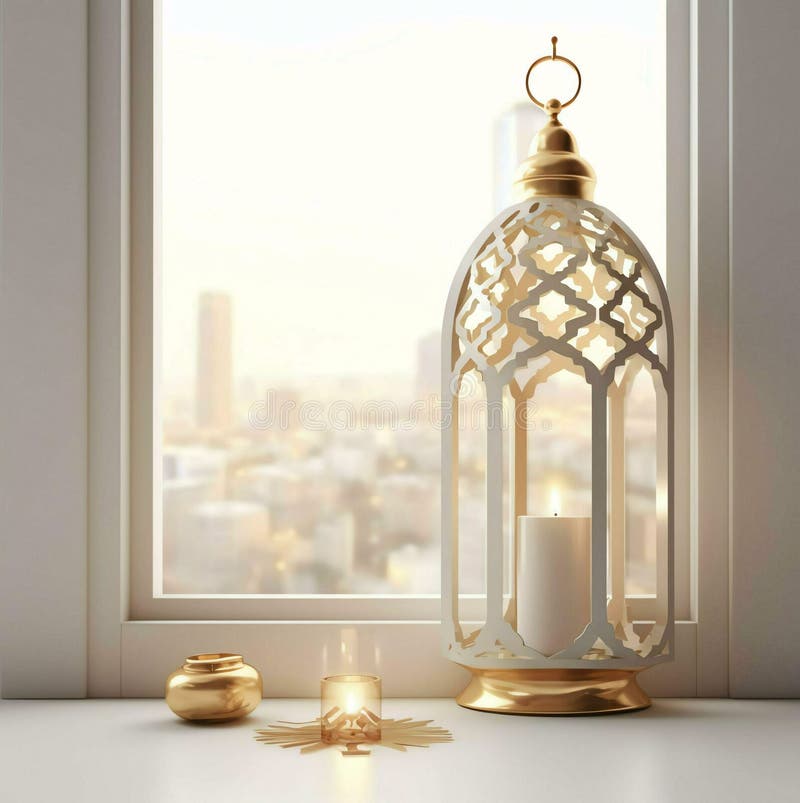 Window in the Light Window in the Window Golden Christmas Lantern Stock ...
