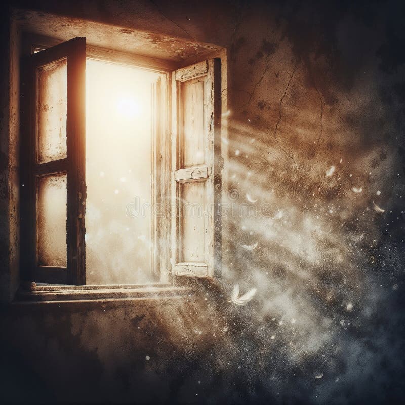 Window with Light Ray in the Dark Room.AI Stock Illustration ...