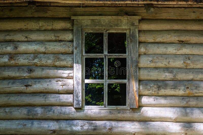 Window on a log wall stock image. Image of cabin, people - 250101229