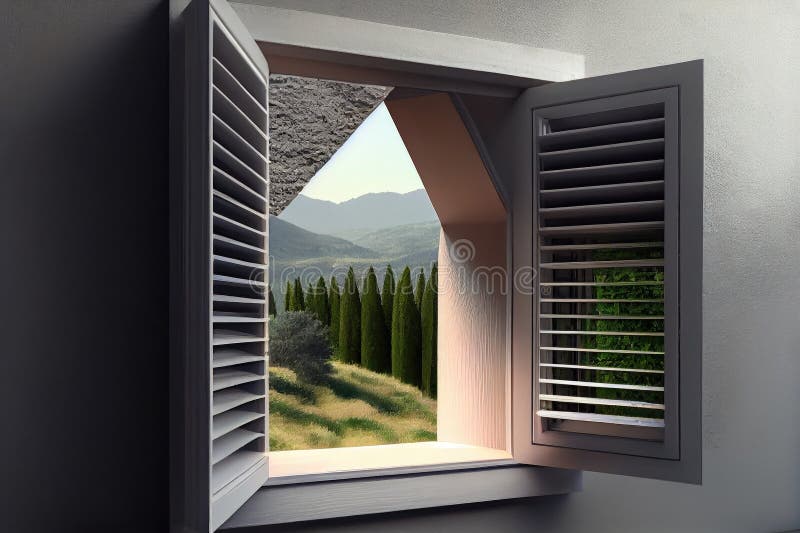 Window with Louver Fully Open, Providing a View of the Outside World ...
