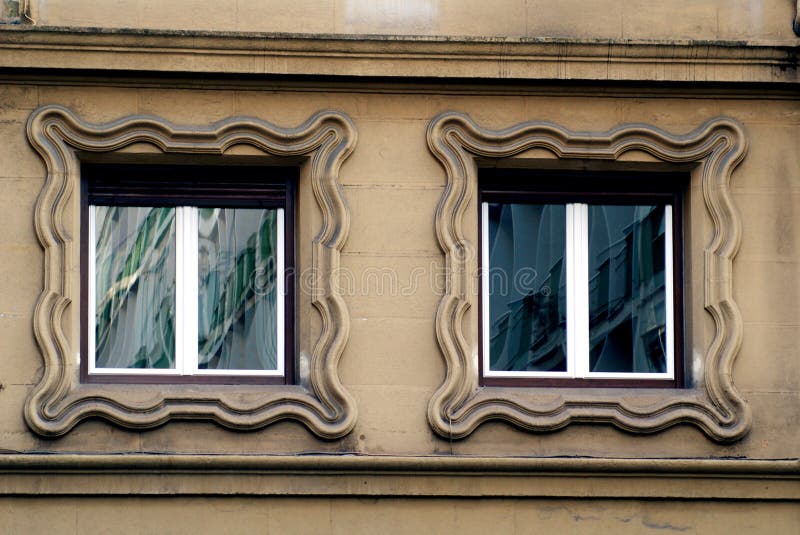 Window with Modernist Frame with Reflections in the Glass Stock Image ...