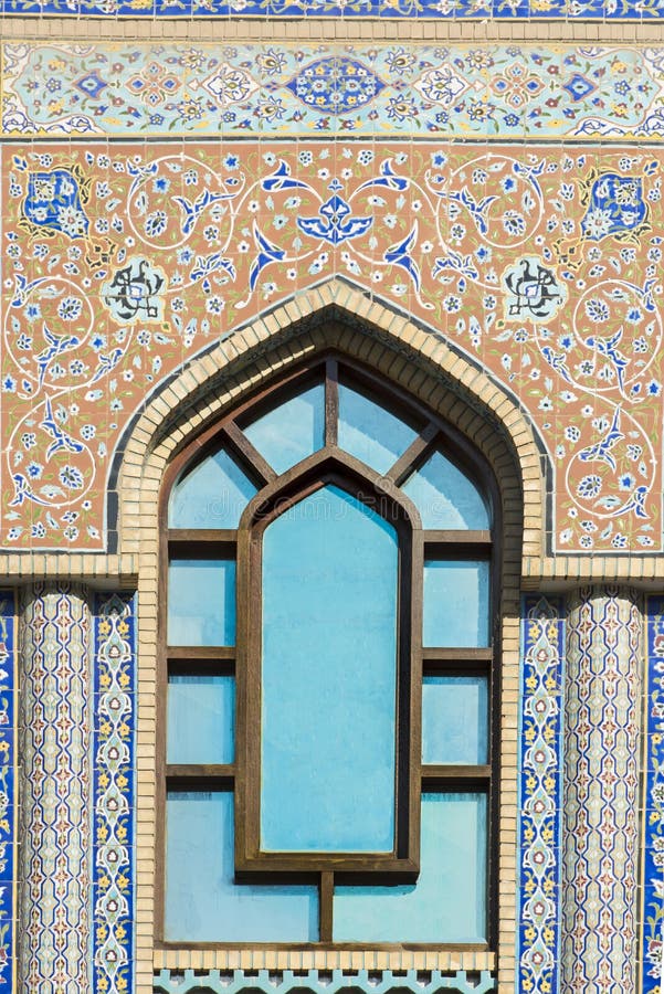 Window of a Mosque in Dubai with Beautiful Ornamental Tiles Decorated ...