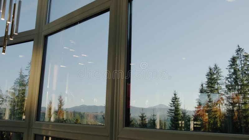 Window Mountains Rain Forest Background. Move Camera Stock Footage ...