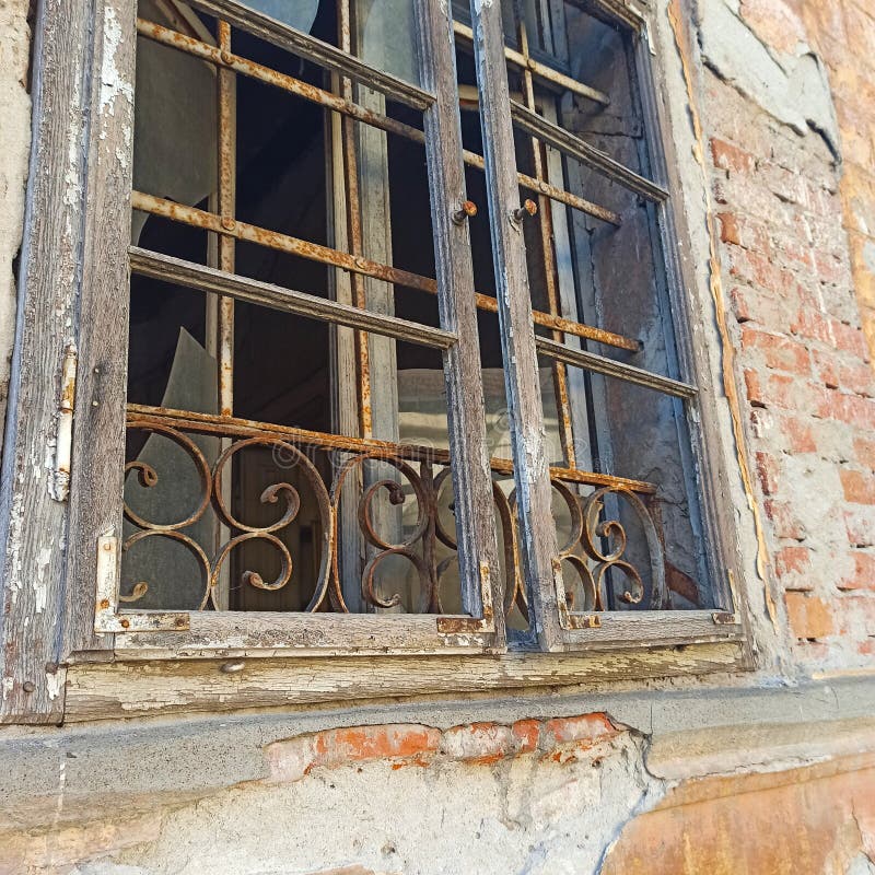 A Window in an Old Abandoned House, Wood and Iron, Patina and Rust ...
