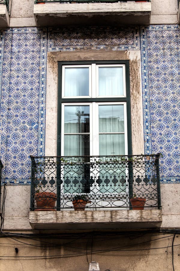 Window in Old Building. Lisbon, Portugal . Stock Photo - Image of tiles ...