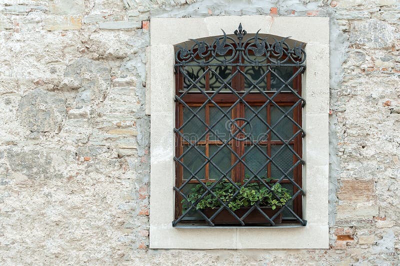 Window of an Old Mansion with Green Plant Stock Image - Image of ...