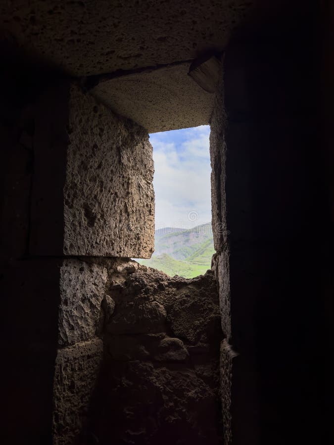 Window in an Old Medieval Castle View from Inside on Mountains with ...