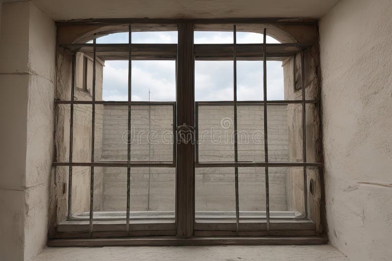 Window with Old Prison Bars. View from a Prison Cell Stock Illustration ...