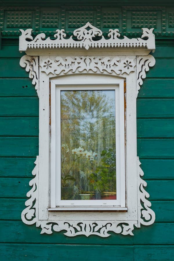 Window of Old Russian Wooden House Stock Photo - Image of curtain ...