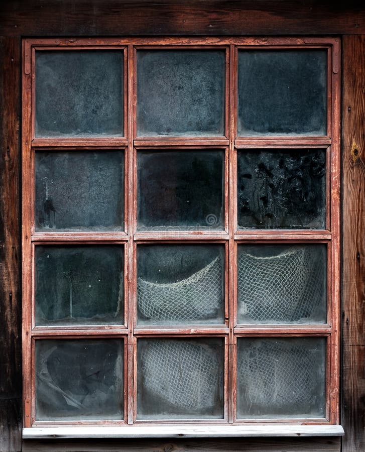 The Window of an Old,wooden Farm House with Net Stock Image - Image of ...