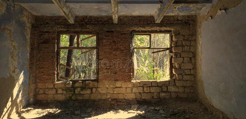 Window Onto a Street with Trees in an Abandoned Old House Stock Image ...