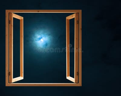 Window Open Dark Night Half Moon Light Stock Image - Image of moonlight ...