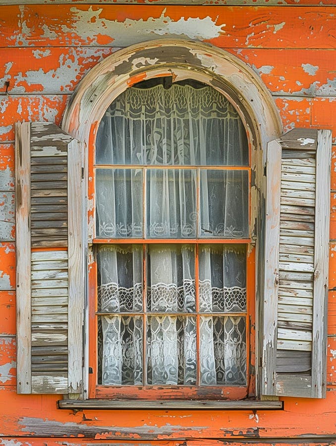 Window with a Curtain and a Window Sill with a Window Pane Stock ...