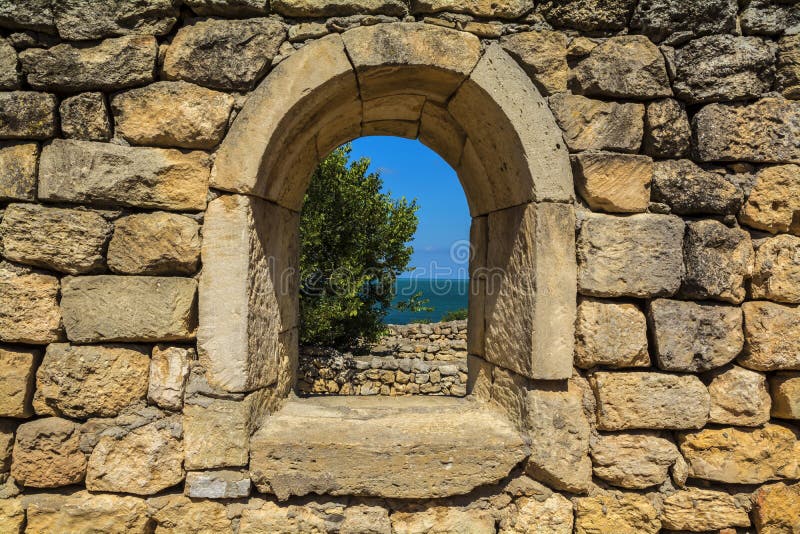 The Window Opening into the Ancient Walls of Natural Stone. Stock Image ...