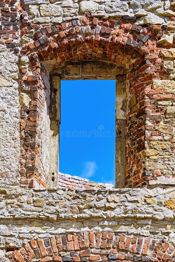 Window Opening in Vintage Stone Brick and Stucco Building Stock Image ...