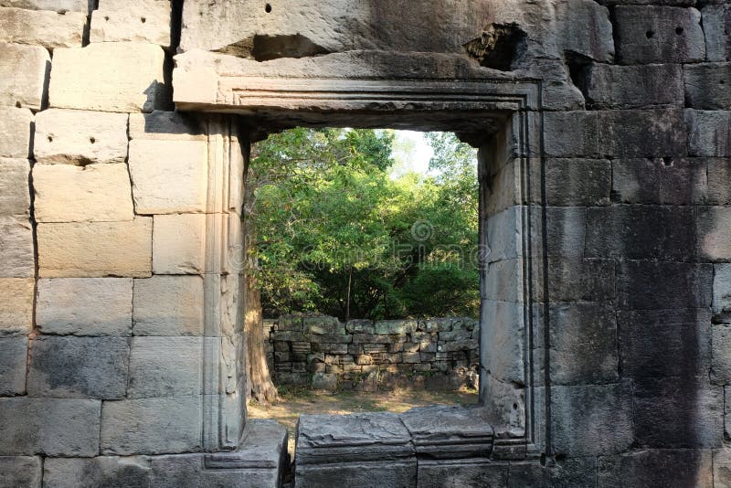 Window Opening in an Old Stone Wall. Empty Window Stock Image - Image ...
