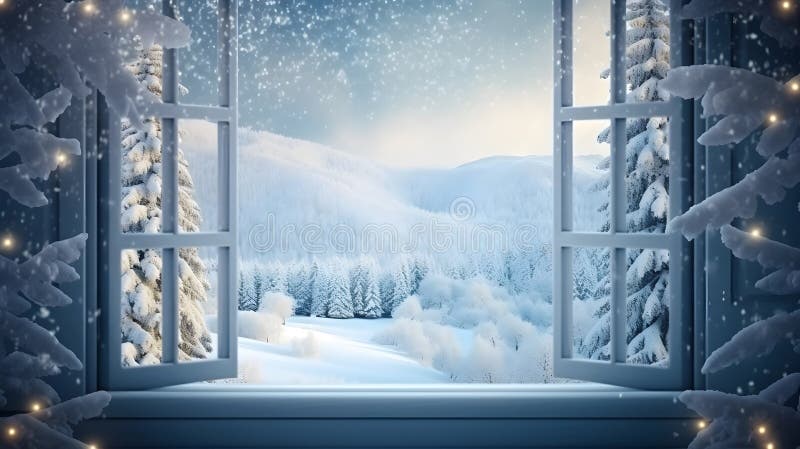 The Window Opens with a View of the Snow Outside Stock Image - Image of ...