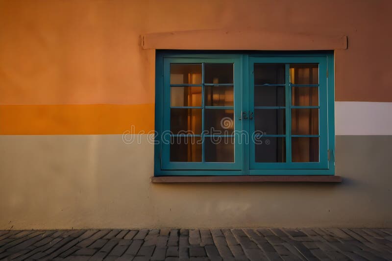 A Window on a Orange and Liight Brown Painted Wall with a Window Sill ...