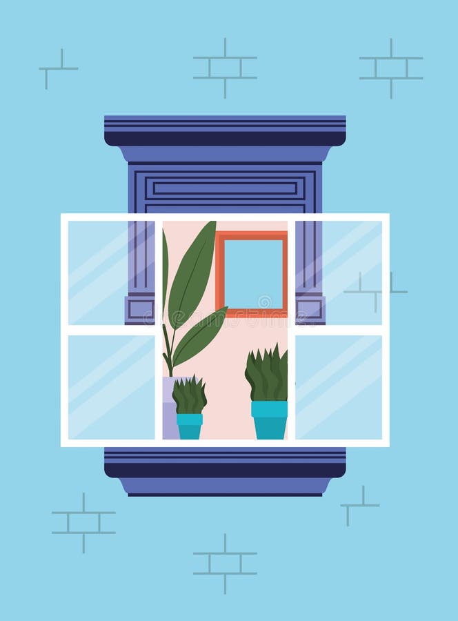 Window from Outside with View into the Blue House Vector Design Stock ...
