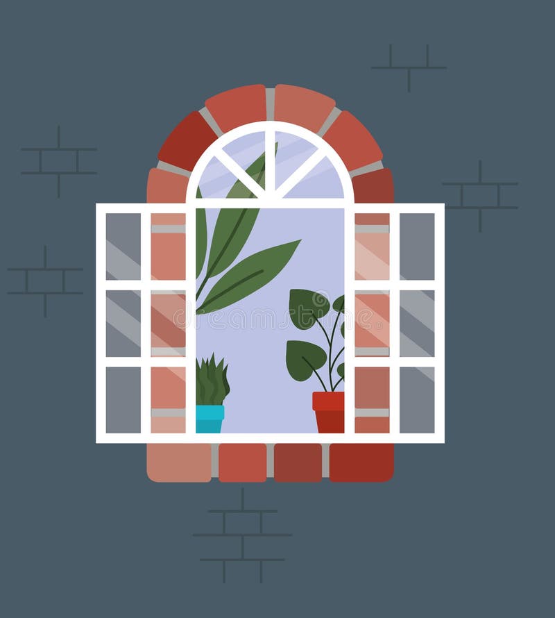 Window from Outside with View into the Yellow House Vector Design Stock ...