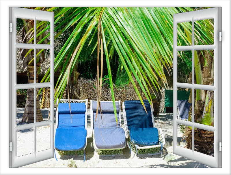 Window Overlooking the Beach Stock Photo - Image of room, curtain ...