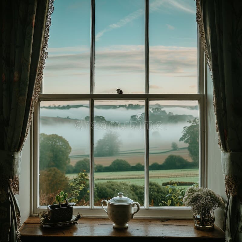 Window Overlooking Countryside Stock Illustration - Illustration of ...