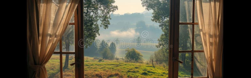 Window Overlooking Field and Trees Stock Illustration - Illustration of ...