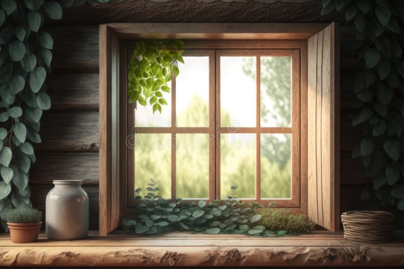 Window Overlooking the Forest. AI Generative Stock Illustration ...