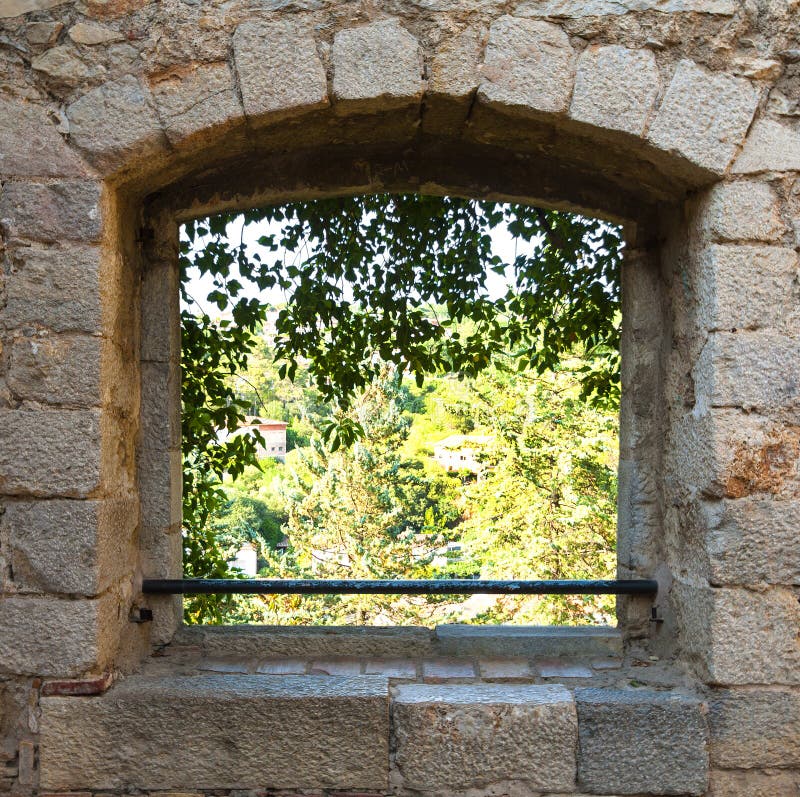 Window Overlooking the Garden in a Brick Wall. Stock Photo - Image of ...