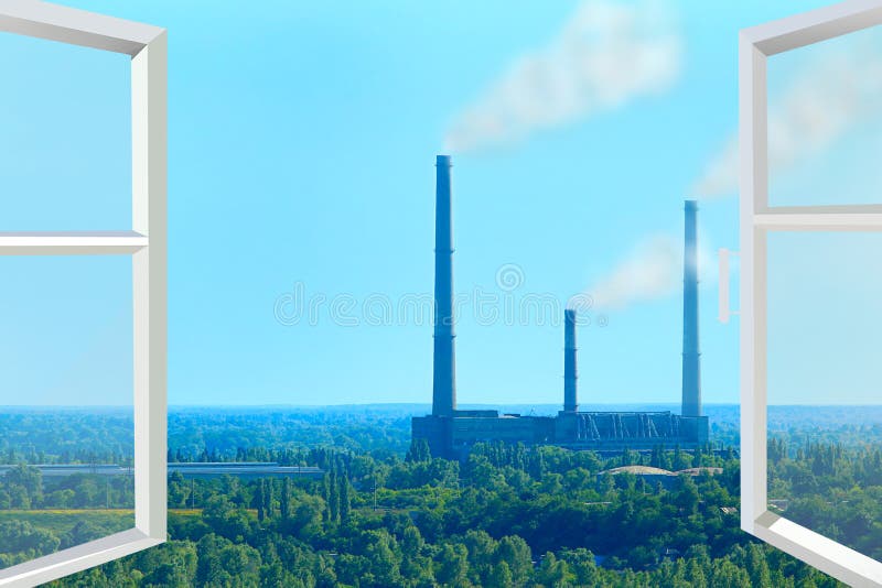 Window Overlooking the Landscape with Nature and Pollution of ...