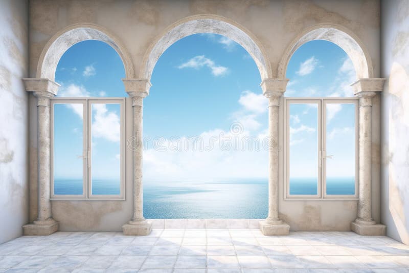 Window Overlooking Ocean or Sea Panoramic View. Generative AI Stock ...