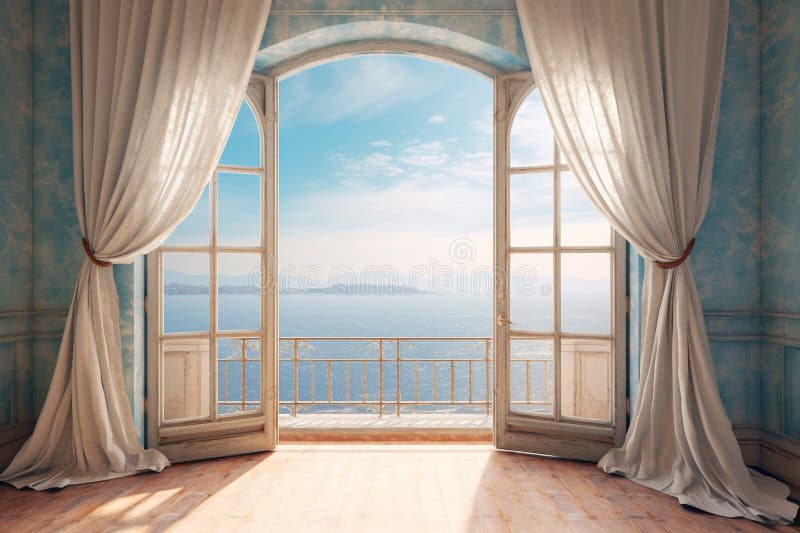 Window Overlooking Ocean or Sea Panoramic View. Generative AI Stock ...