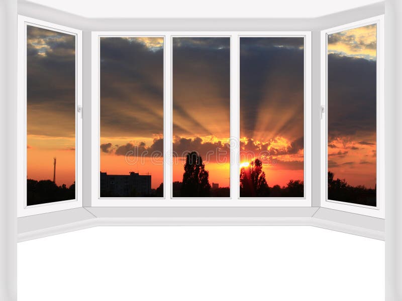 Window Overlooking the Scarlet Sunset Stock Image - Image of design ...