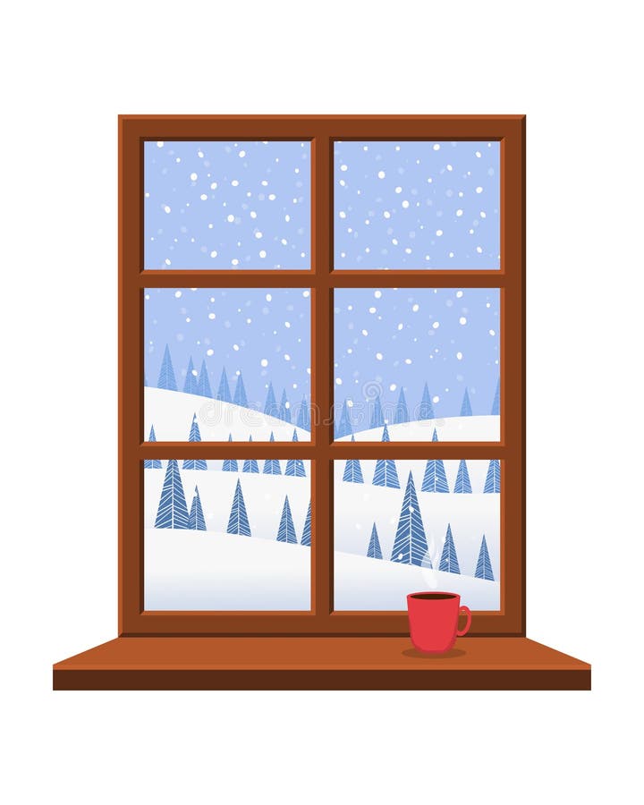 Window With A Snow Covered City View. Stock Vector - Illustration of ...
