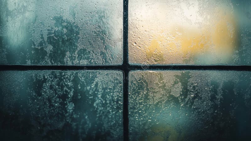 A Window Pane with Frost and Condensation, Creating an Abstract Pattern ...