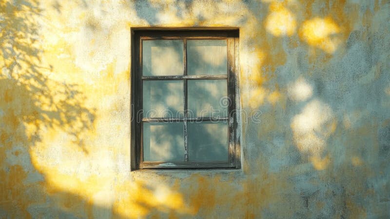 Window with Paned Glass and Shadowy Branches on a Yellow Wall Stock ...