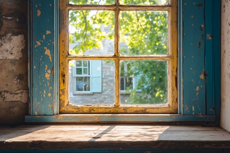 A Window with Peeling Paint on the Outside of it Stock Photo - Image of ...