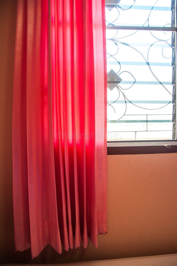 Window and pink curtains stock photo. Image of open, curtains - 61153042
