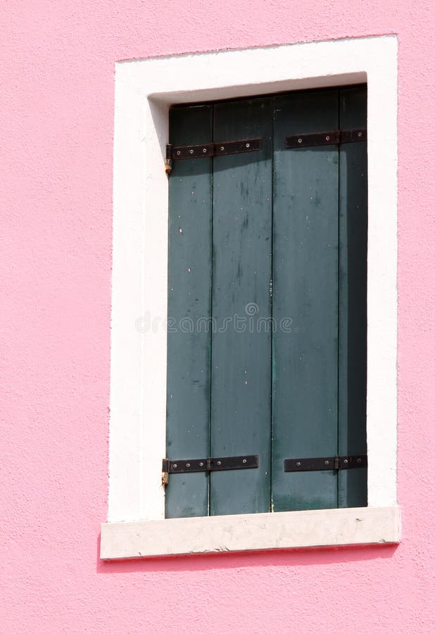 Window on a Pink Wall of the House on the Island of Burano in it Stock ...