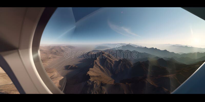 The Window on the Plane during the Flight. Beautiful Landscape with ...