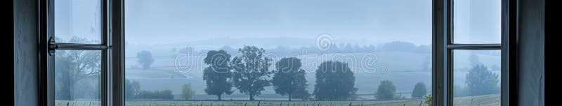 Window Overlooking Field and Trees Stock Illustration - Illustration of ...