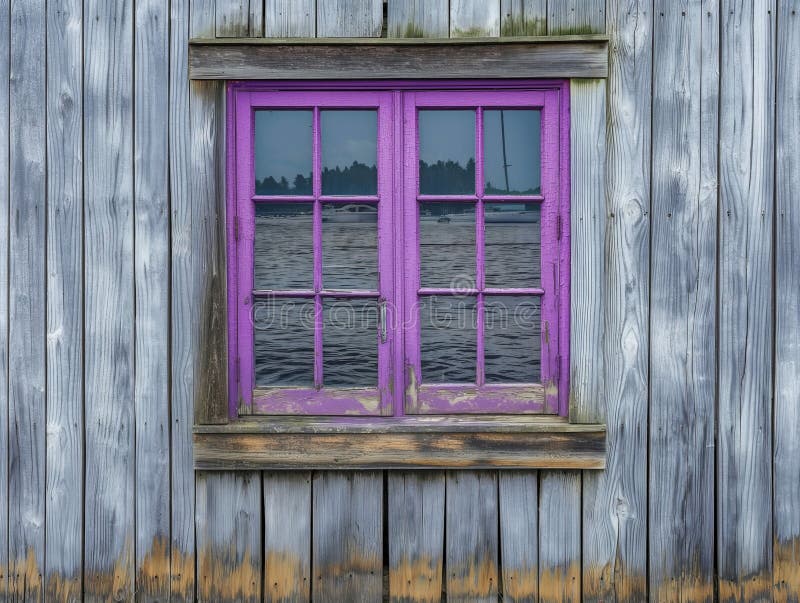 A Window with a Purple Frame is Open To the Water Stock Photo - Image ...