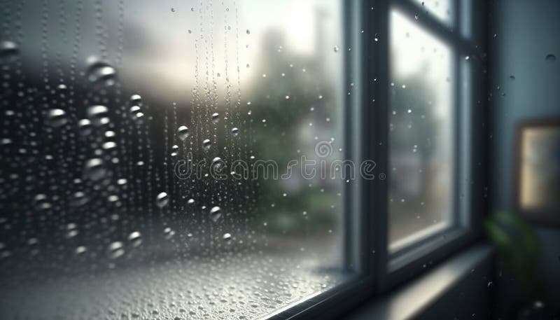 A Window with Rain Drops on it and a Building in the Background Stock ...