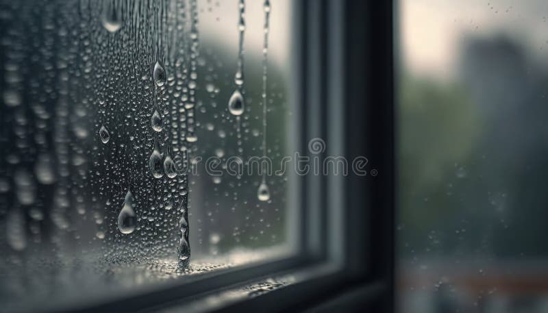 A Window with Rain Drops on it and a Building in the Background Stock ...