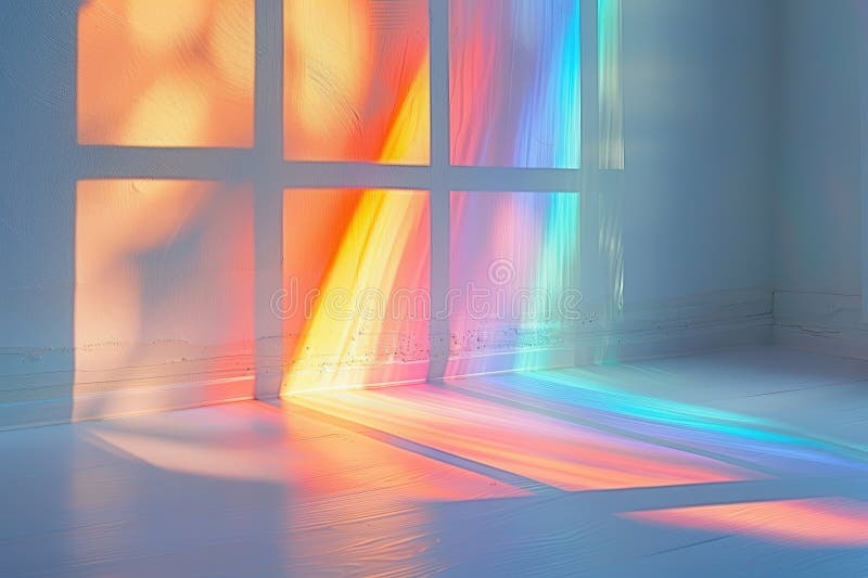 A Window with a Rainbow Reflection on the Wall Stock Image - Image of ...