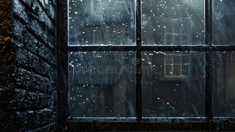 Window with Raindrops on it and a Brick Wall Behind it Stock Photo ...