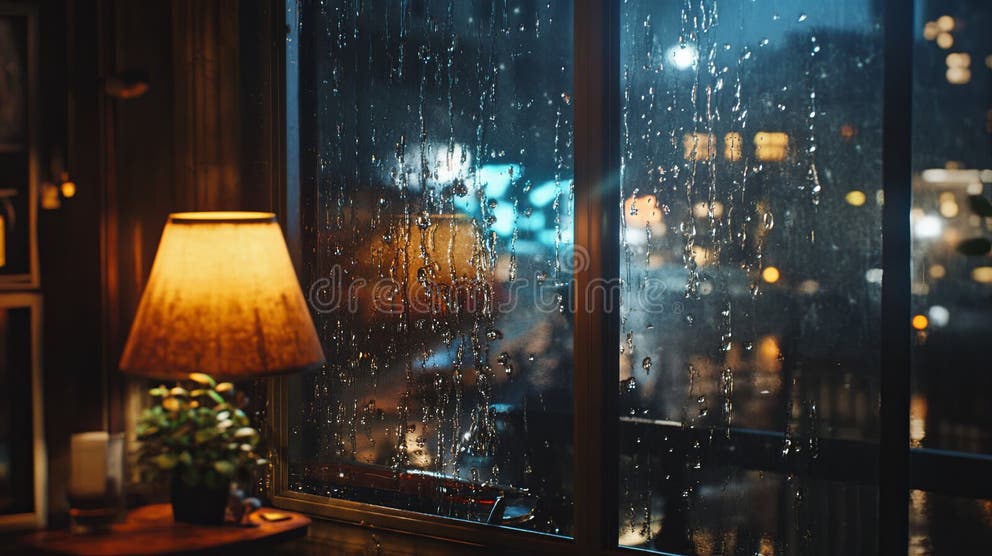 Window with Raindrops, Realistic, Cinematic Light, Sharp Focus. Stock ...