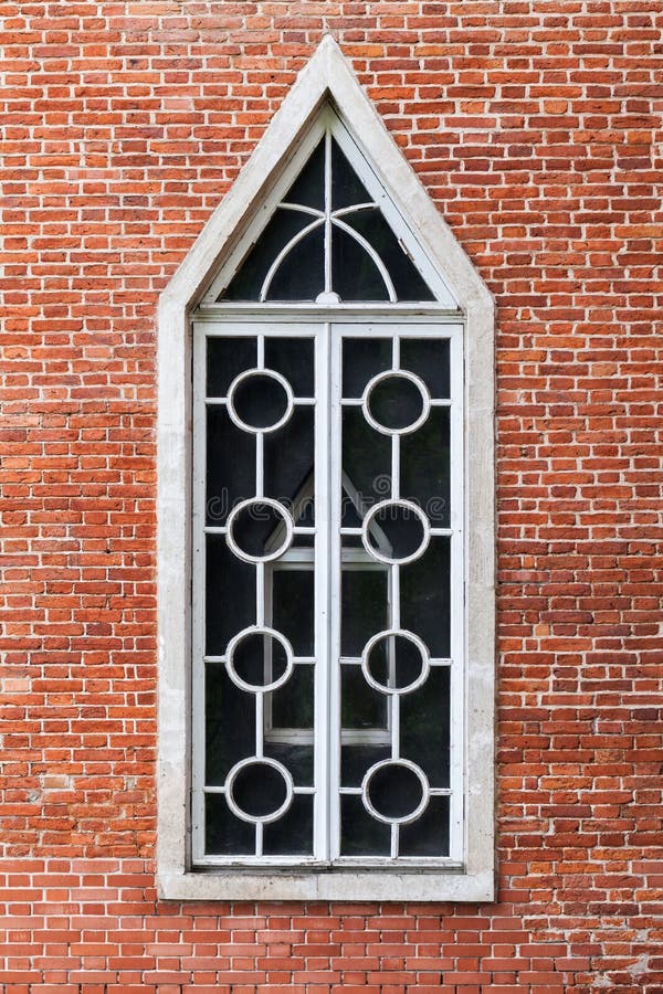 Window in Red Brick Wall, Gothic Revival Stock Photo - Image of ...