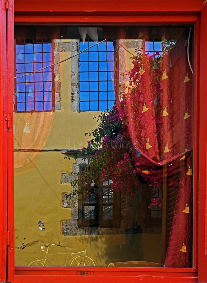 Window with red curtain stock image. Image of europe - 263762001