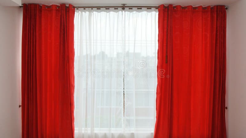 Window with Red Curtains Open Stock Image - Image of room, ornament ...